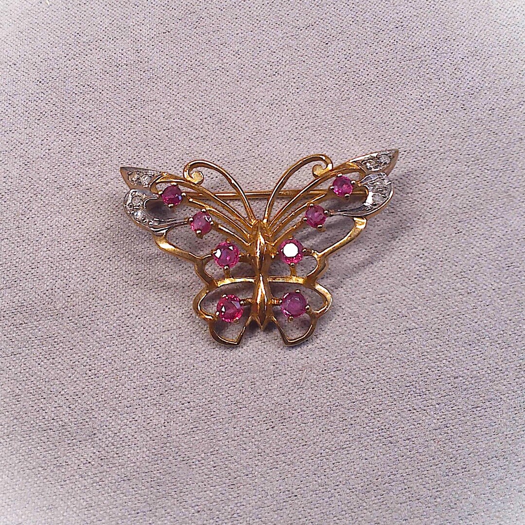 Vintage Ruby & Diamond Butterfly Brooch - Hallmarked - Etsy