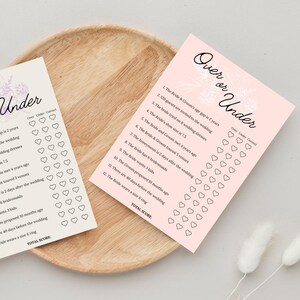 Bridal Shower Game: Over or Under Printable (digital Download) - Etsy