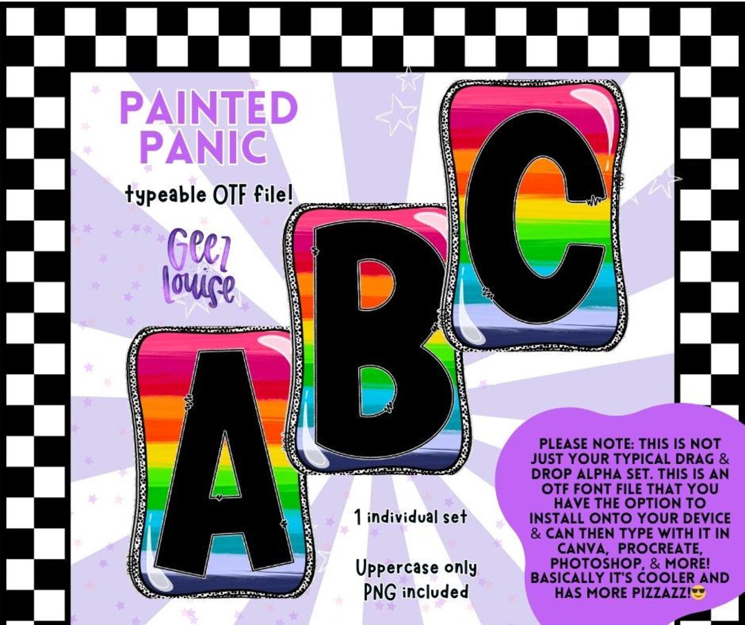 Painted Panic Rainbow Font – OTF Typeable Letters + PNG Alpha – Pride ...