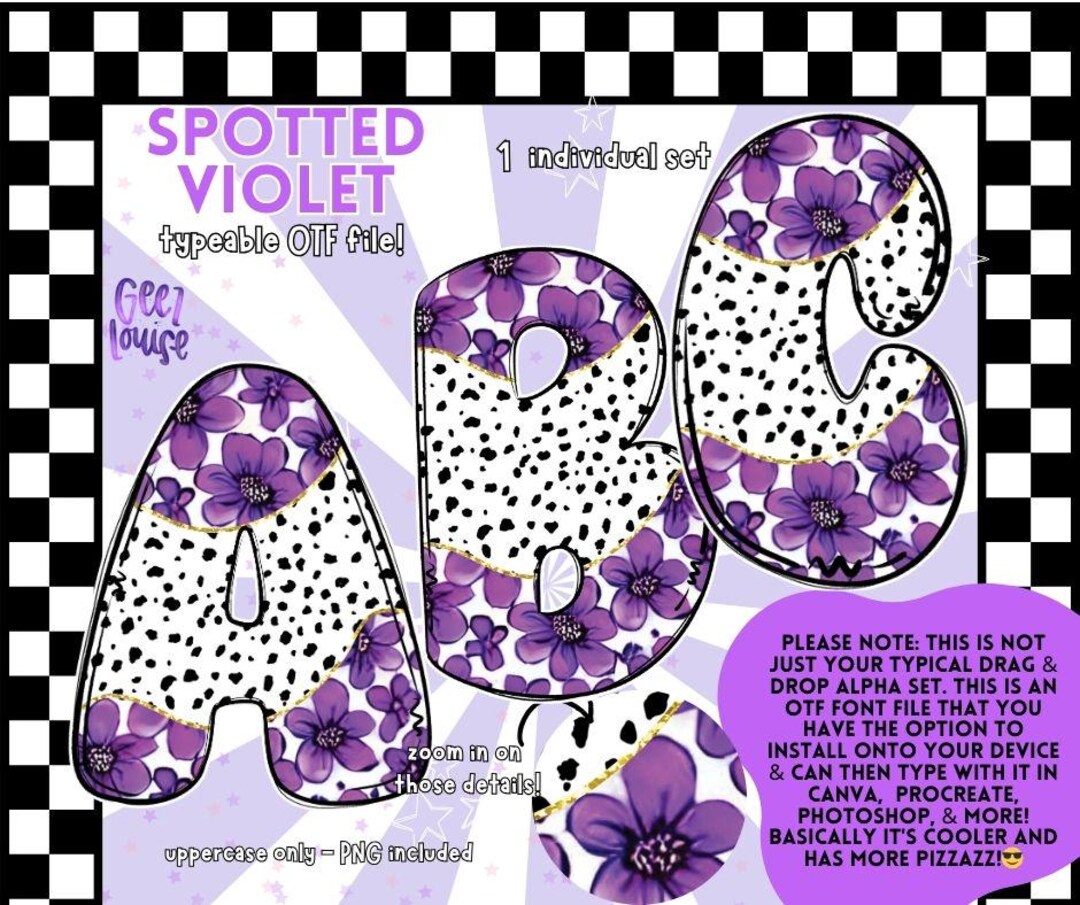 Spotted Violet OTF Font | Purple Floral PNG Letters | Digital Alpha Set ...