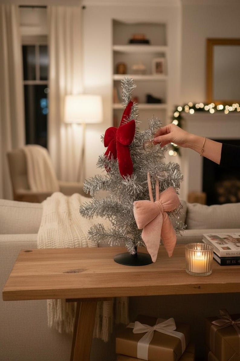 Mini Tinsel Christmas Tree – 24" Silver Retro Tabletop Decor - Etsy