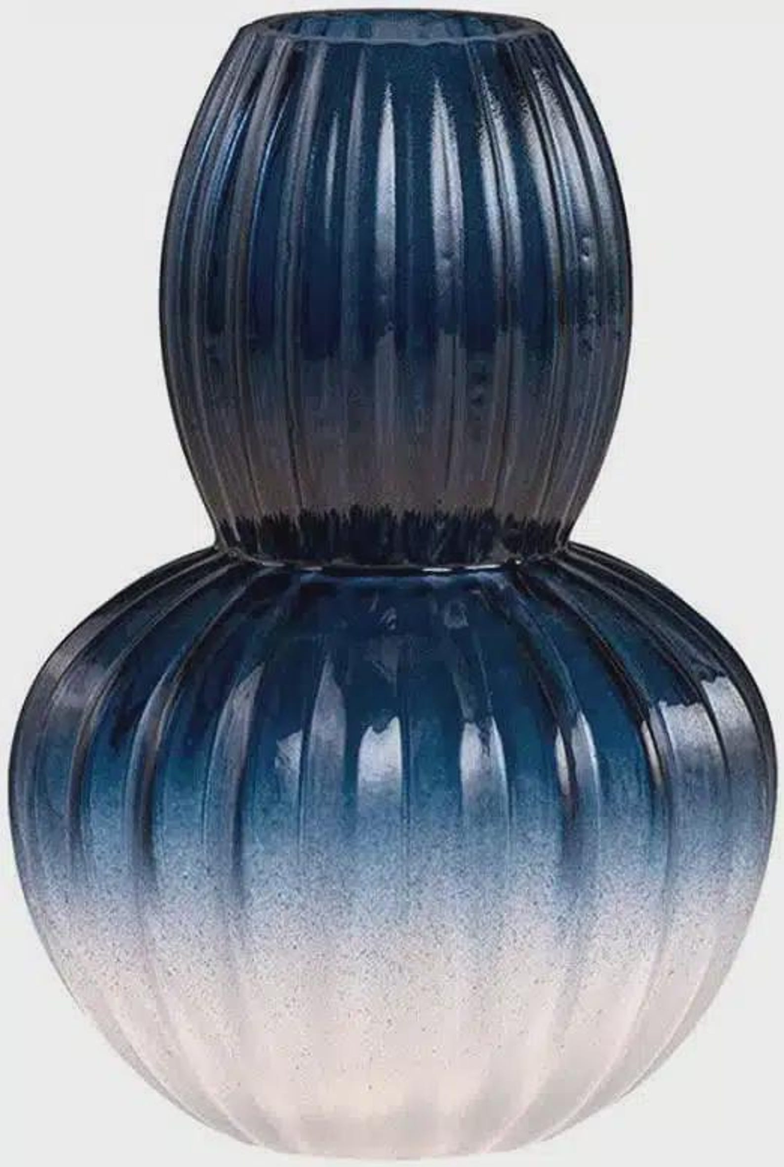 Ridged Frosted Indigo Vase, Ombre Blue Glass Vase for Florals, Modern ...