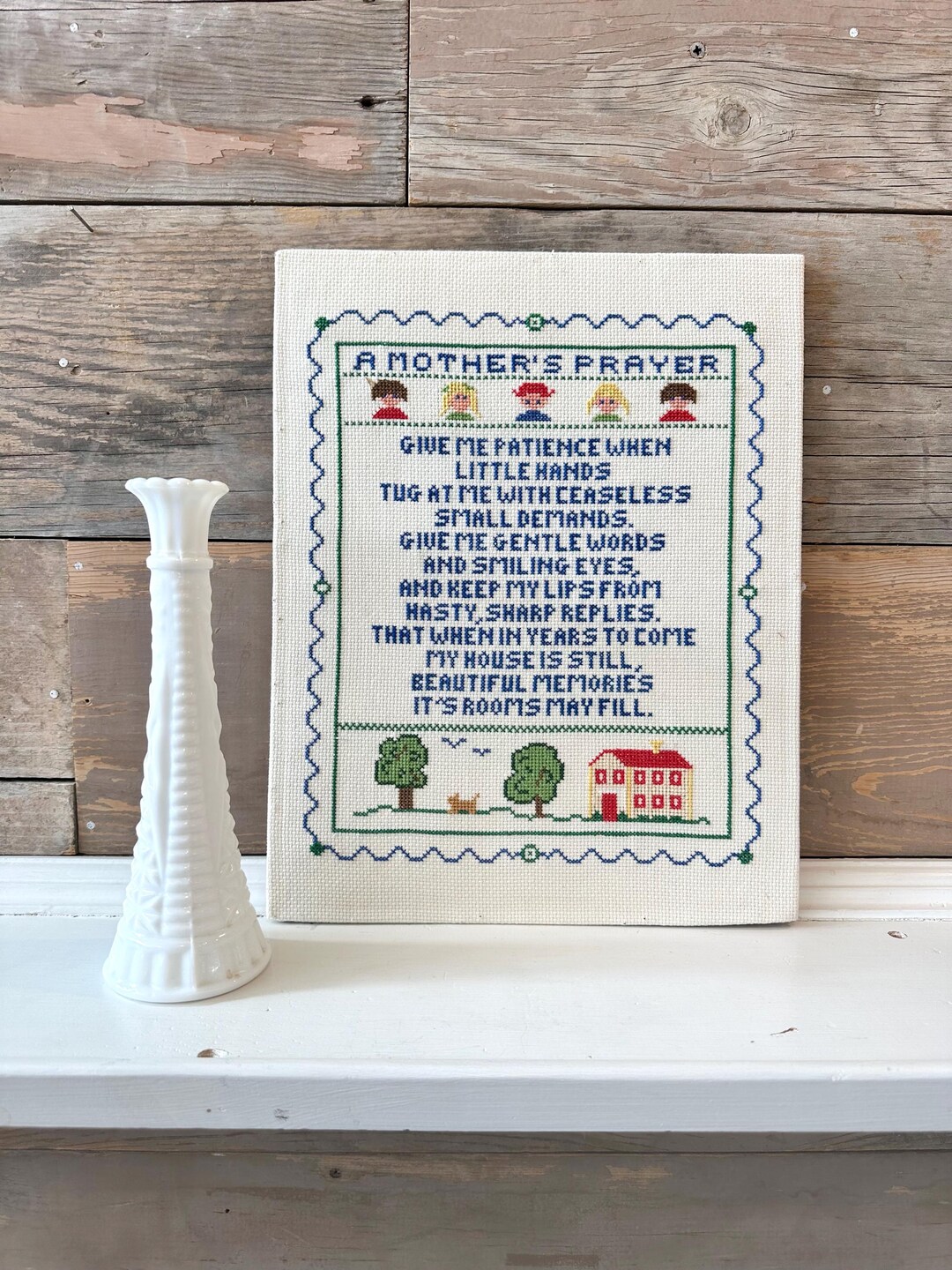 Vintage Cross Stitch Wall Hanging. A Mother's Prayer Poem, Hand ...