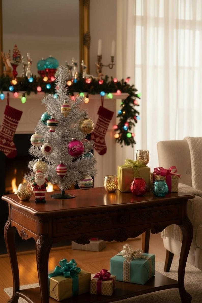 Mini Tinsel Christmas Tree – 24" Silver Retro Tabletop Decor - Etsy