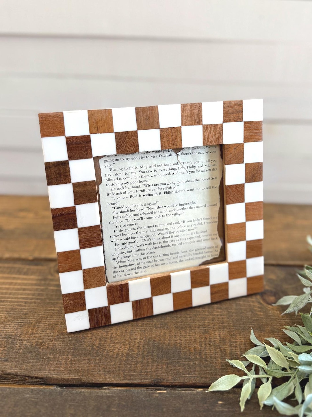 Checkered Photo Frame 5x5, Vintage Square Picture Frame, Wood & White ...