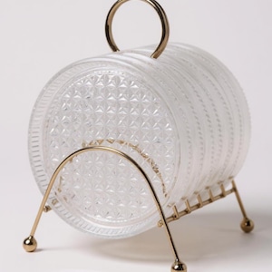 Glass Coasters in Metal Caddy Set, Mid-century Modern Coasters, Glass ...