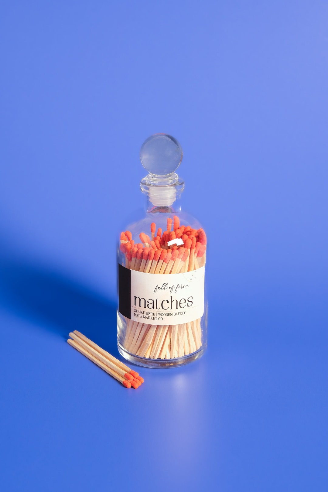 Full of Fire Bottled Matches Orange, Decorative Glass Jar With Striker ...