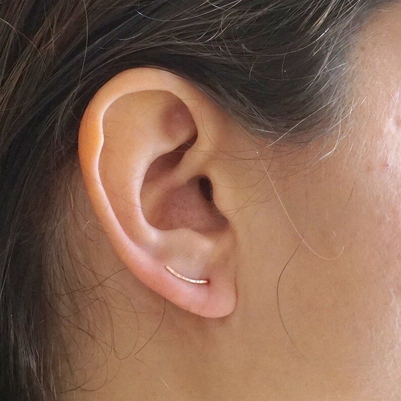 Curved Hammered Ear Climber Earring 14k Gold Fill Rose Gold - Etsy