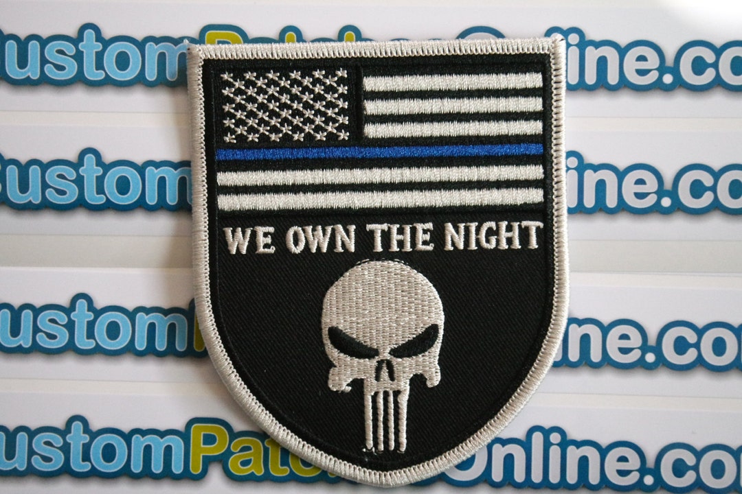 3x4" Blue Line USA Flag Shield Patch With Skull - Etsy