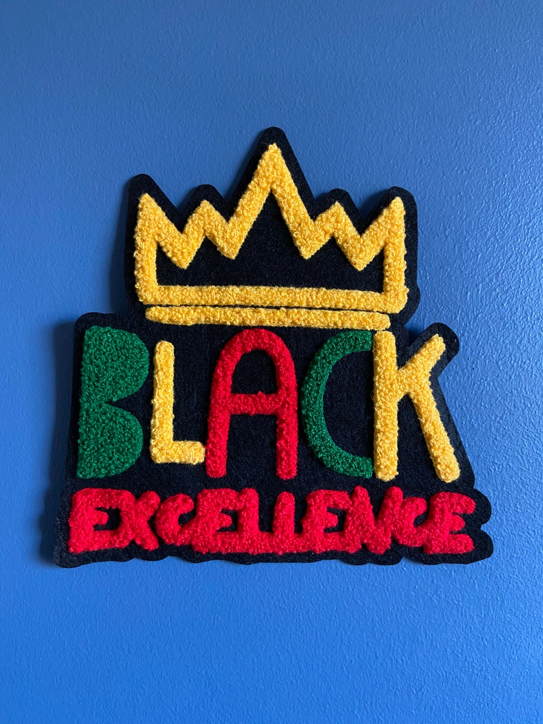 Black Excellence Crown Patch With Felt and Chenille Yarn- Custom Cut - Etsy