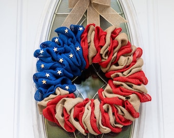 Poly Burlap, Fourth of July Wreath, Patriotic, Wreath, Burlap, Flag ...