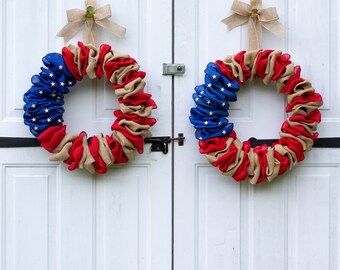 Flag Wreath 20 Burlap Flag Wreath July 4th Wreath - Etsy