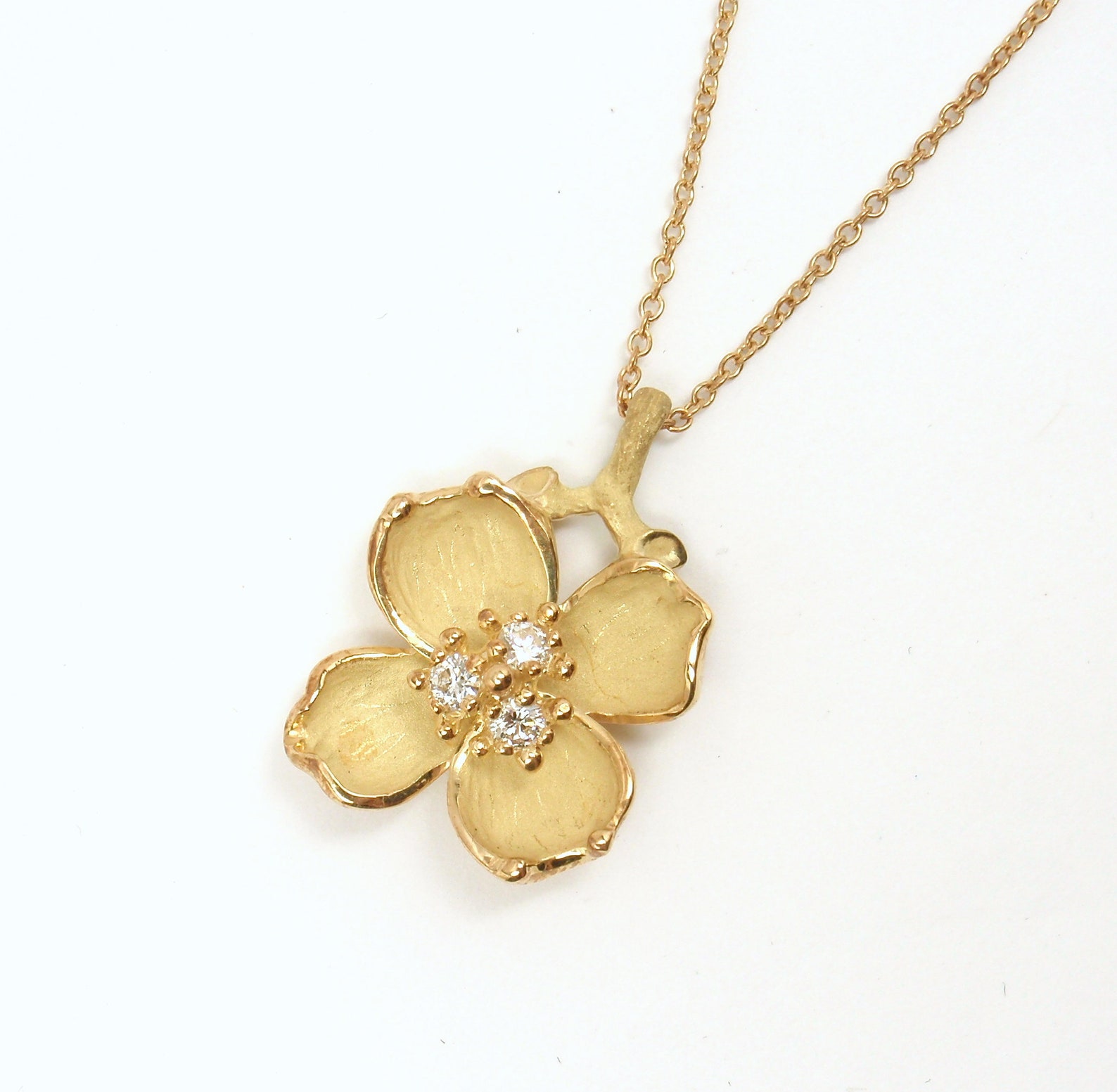 Rare Vintage Tiffany & Co 18K Gold Diamond Dogwood Flower Pendant Chain ...