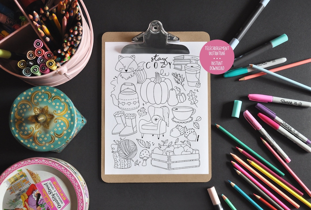 Inspiring Coloring Page - Stay Cozy - Autumn - Pumpkin - Warm ...