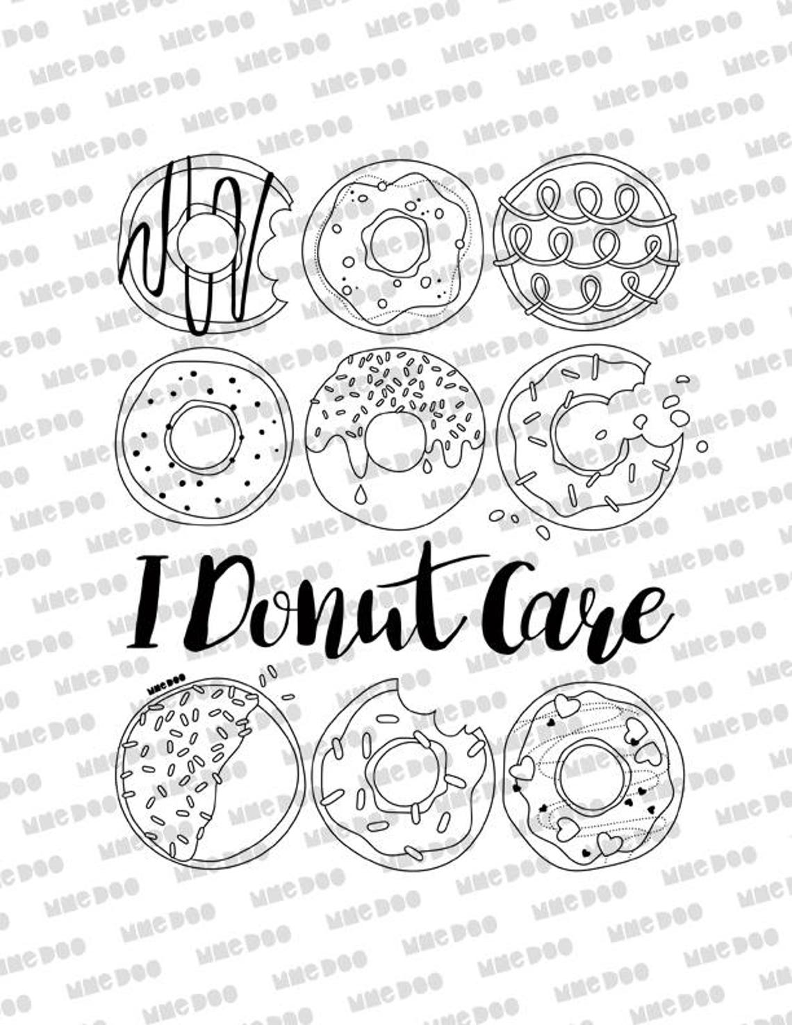 I Donut Care Coloring Page Quote Relaxing and Inspiring - Etsy