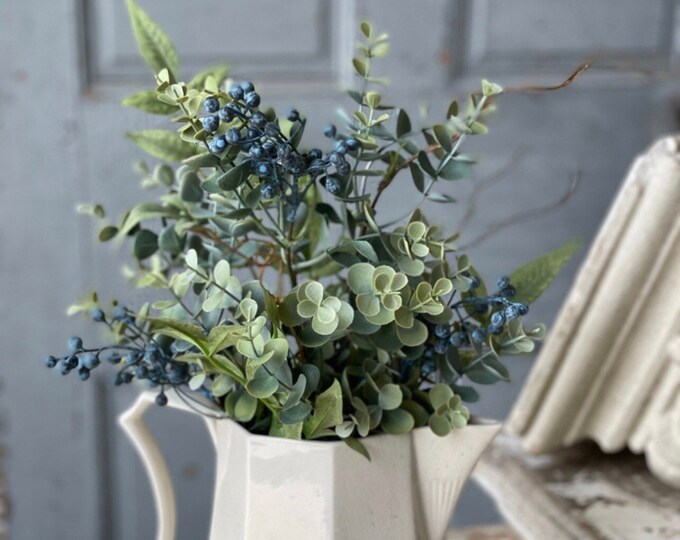 Farmhouse Eucalyptus/blue Berry Clusters 18' Long, Bush Stlye,5 ...