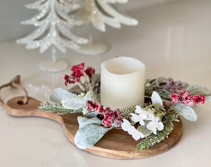 Farmhouse Christmas Winter Candle Ring, Farmhouse Christmas Decoration ...