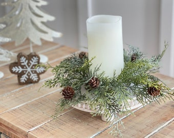 Farmhouse Christmas Candle Ring, Farmhouse Christmas Decoration,frosted ...
