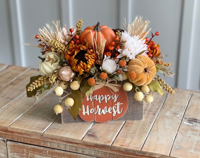 Fall Farmhouse/autumn Floral Arrangement Rustic Wood Flower - Etsy