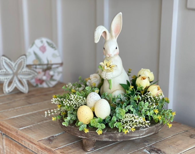Easter Bunny Centerpiece Floral Arrangement , Large Dark Brown Pine ...