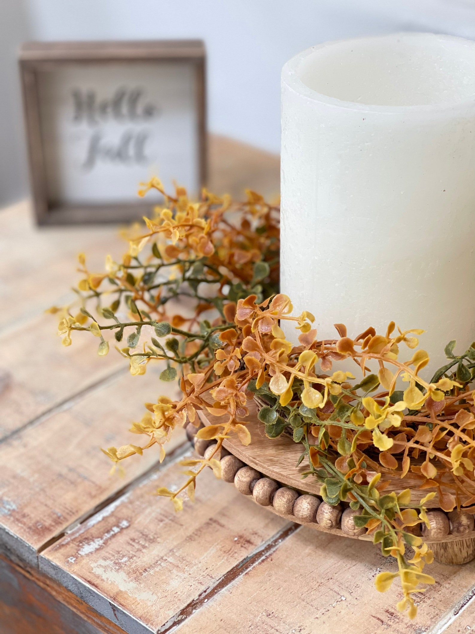 FALL NEW Candle Ring, Farmhouse Autumn Tones of Small Leaf Eucalyptus ...