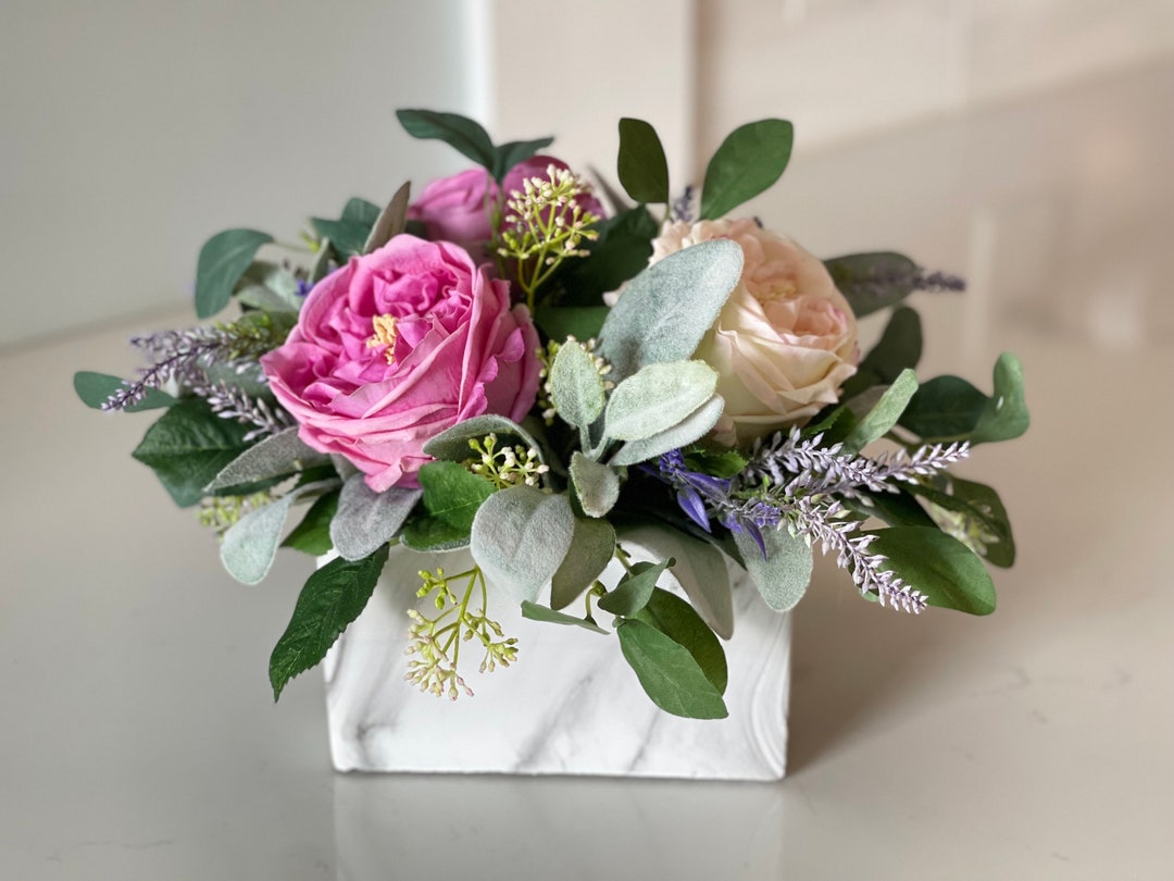 Real Touch Floral Arrangement Cabbage Rose Pink, Deep Pink , Lavender ...