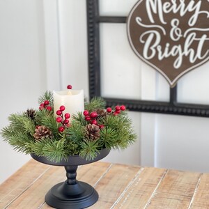 Farmhouse Christmas Winter Candle Ring, Christmas Decoration, Small ...