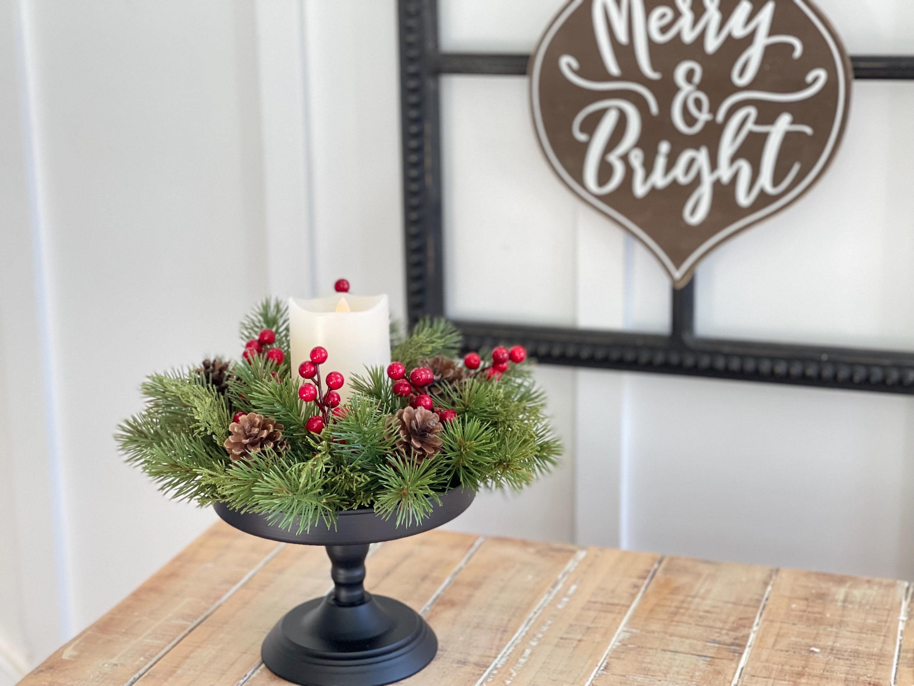 Farmhouse Christmas Winter Candle Ring, Christmas Decoration, Small ...