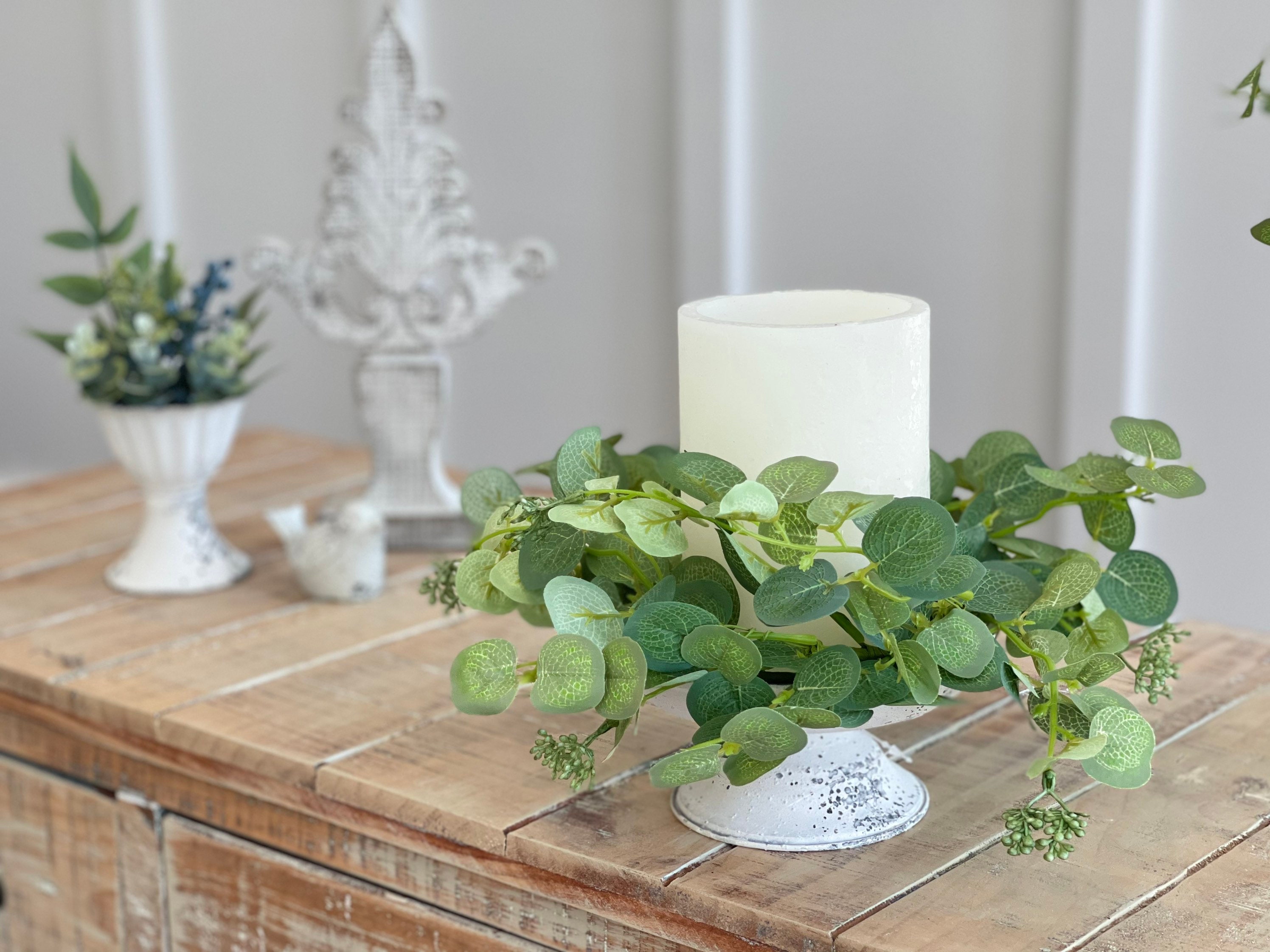 Greenery Farmhouse Candle Ring Farmhouse Everyday Decoration - Etsy