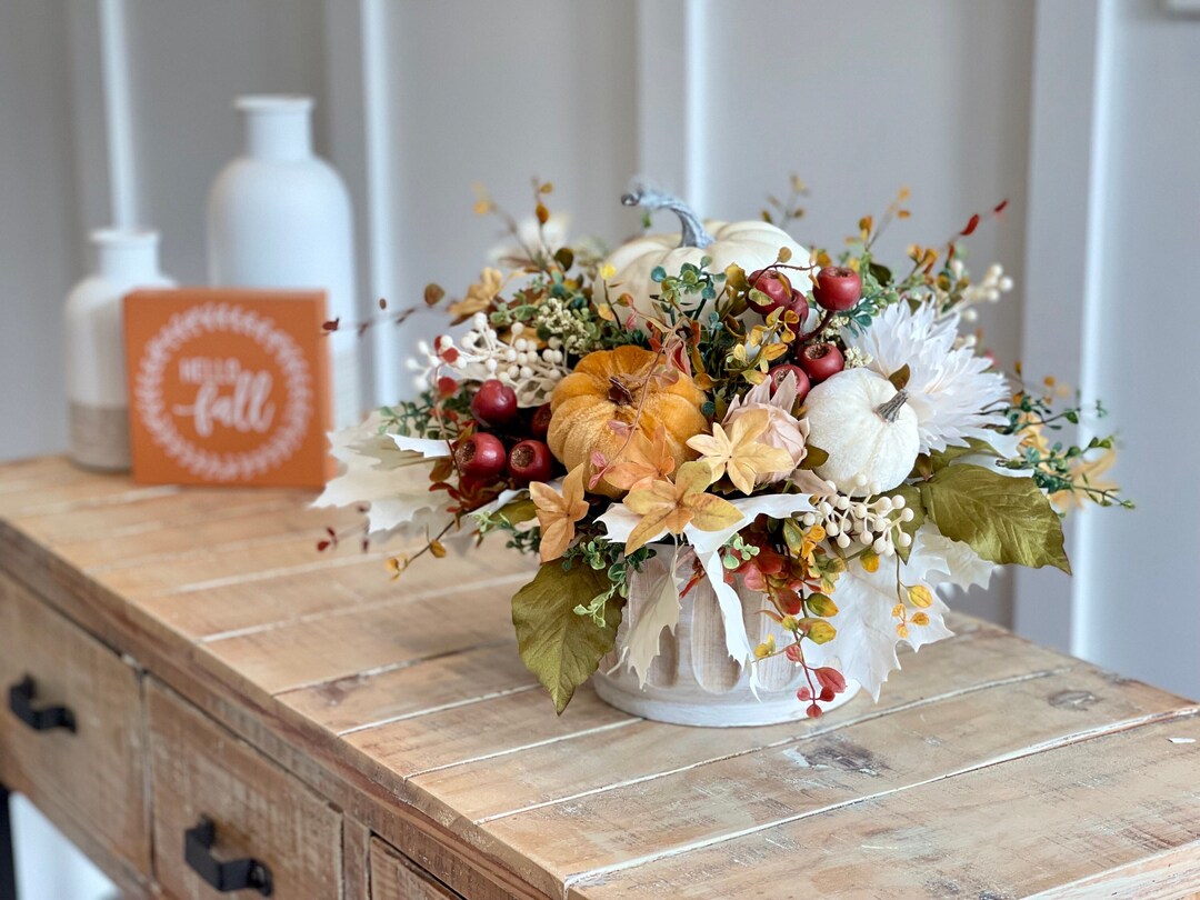 Fall Farmhouse/boho Neutral Floral Arrangement, Autumn Flower ...