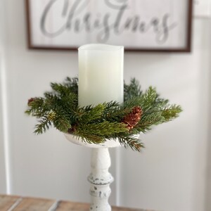 Farmhouse Christmas Winter Candle Ring, Farmhouse Christmas Decoration ...