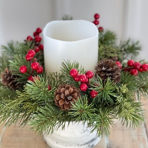 Farmhouse Christmas Winter Candle Ring, Christmas Decoration, Small ...