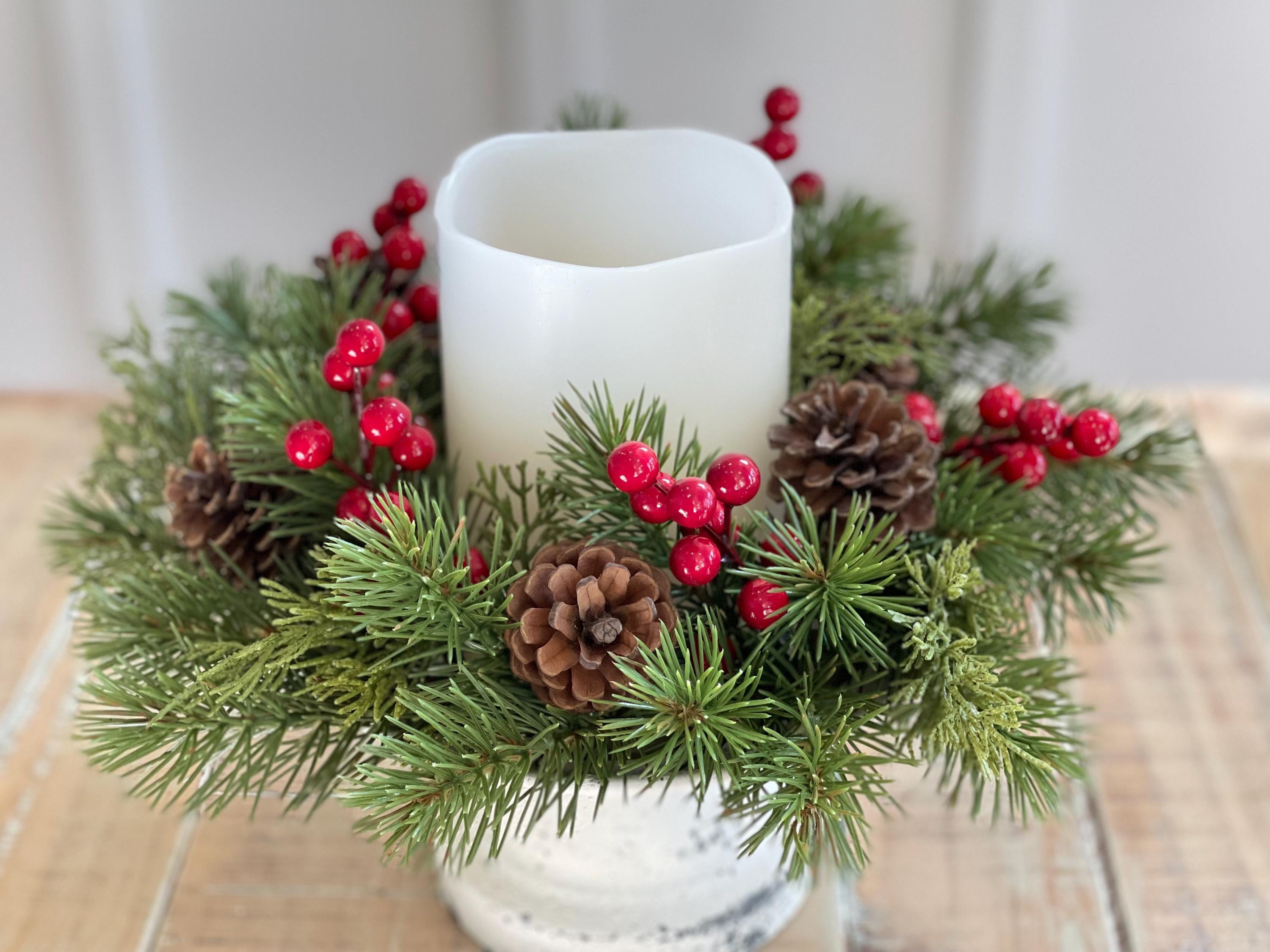 Farmhouse Christmas Winter Candle Ring, Christmas Decoration, Small ...