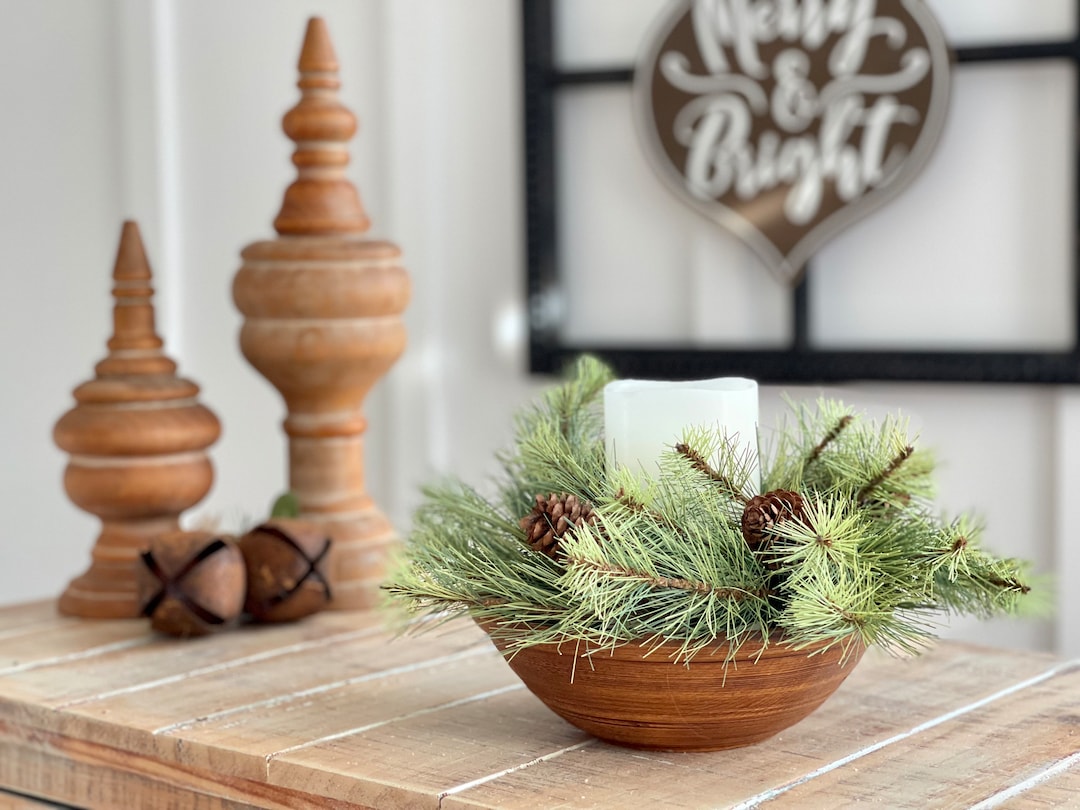 Farmhouse Christmas Winter Candle Ring, Farmhouse Decoration, Small ...