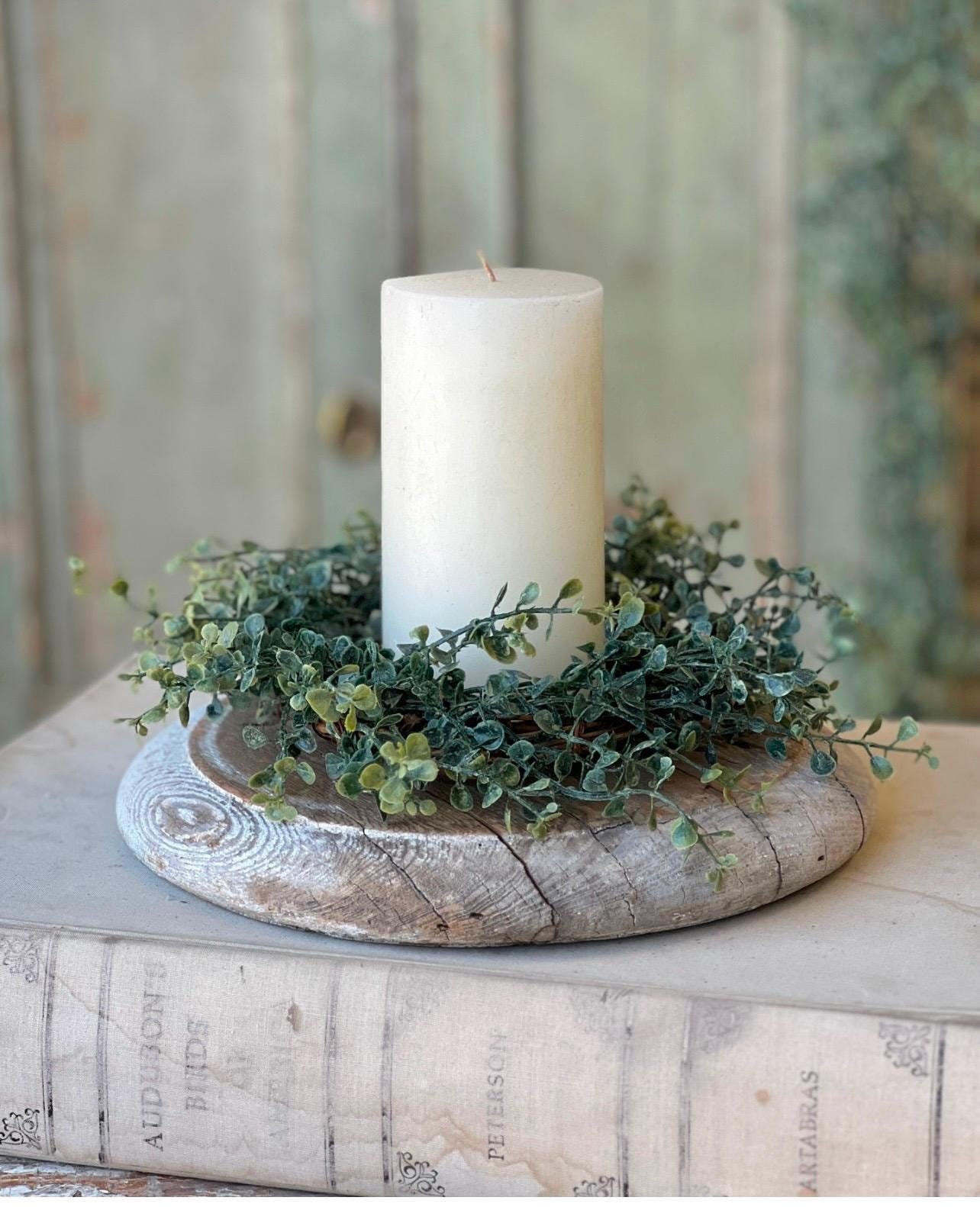 CANDLE RING!! Farmhouse/french Country Style,ash Greenery Candle Ring ...