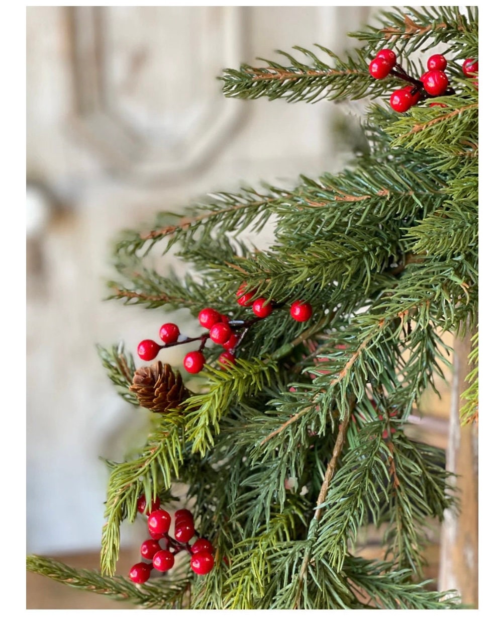 Christmas Spruce Hanging Stem: 34" Winter Greenery With Pinecones - Etsy