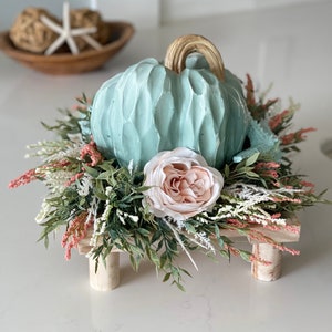 Large Fall Coastal, Beachy Pumpkin Centerpiece, Pumpkin on a Riser ...