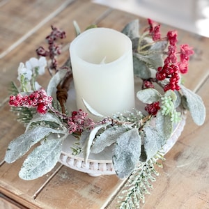 Farmhouse Christmas Winter Candle Ring, Farmhouse Christmas Decoration ...