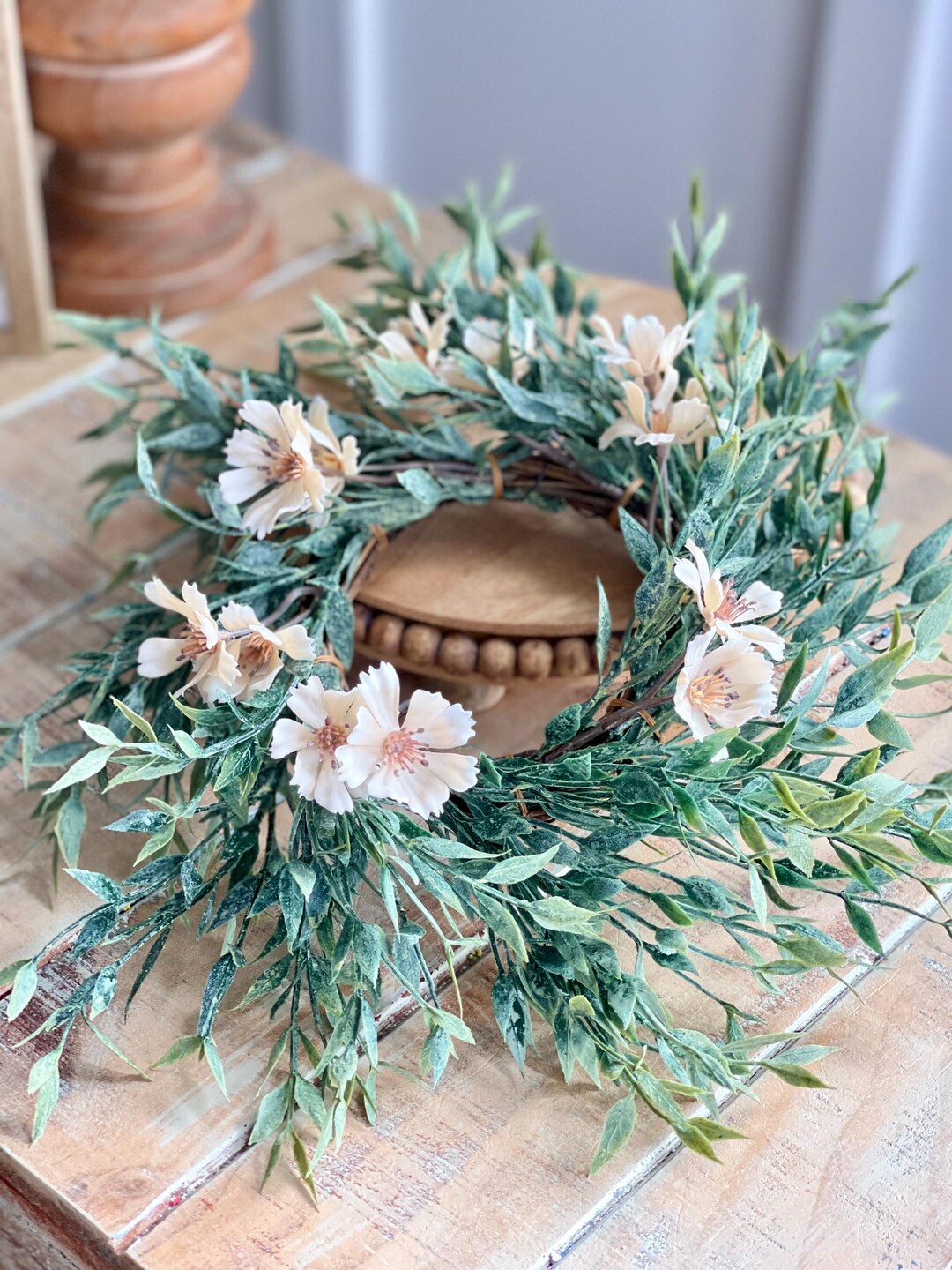 CANDLE RING!! Fall Farmhouse/french Country Style, Greenery and Flower ...