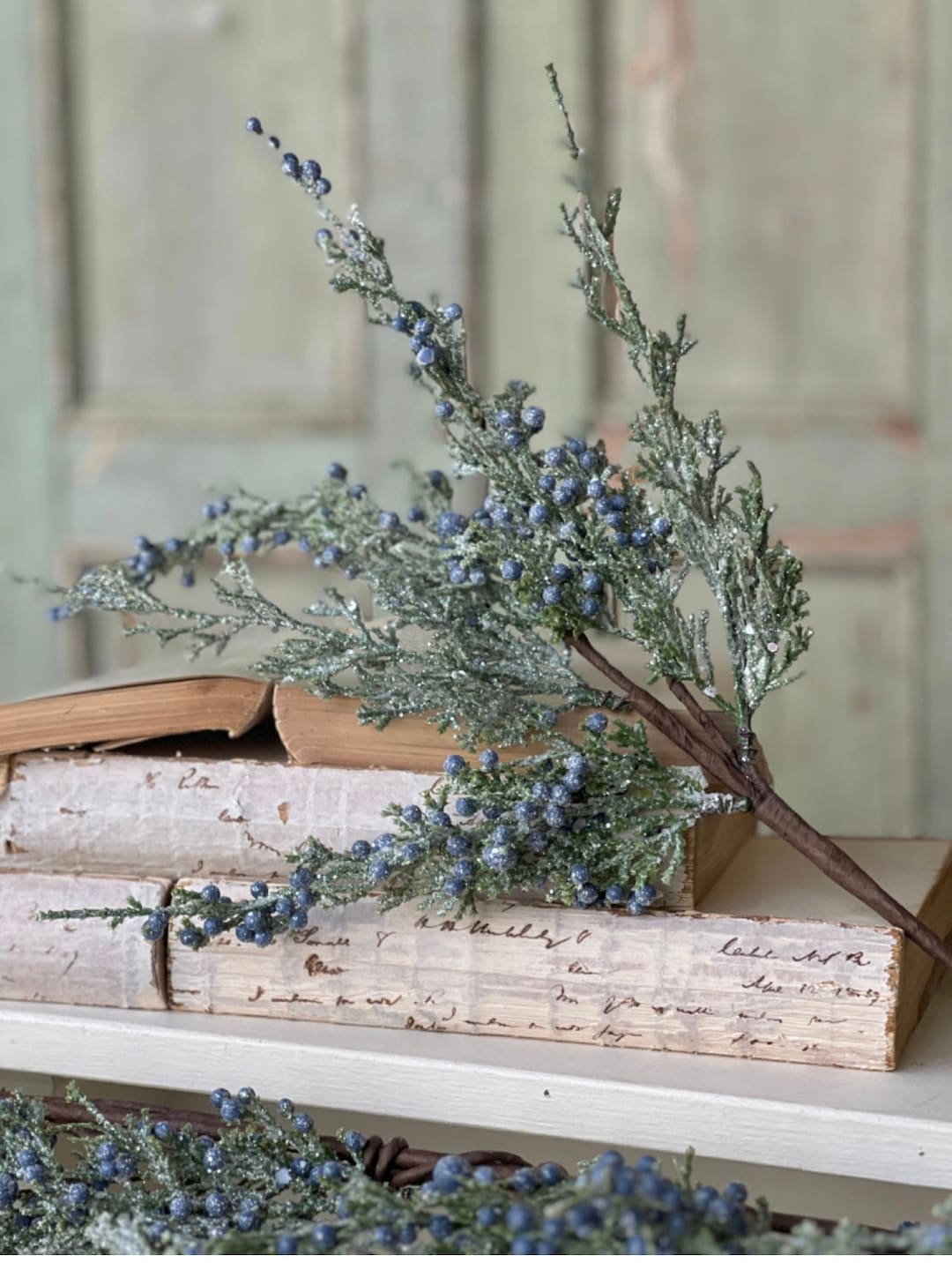 Christmas Winter Stem, Icy Juniper Blue Berry Pick 16' Long, Farmhouse ...
