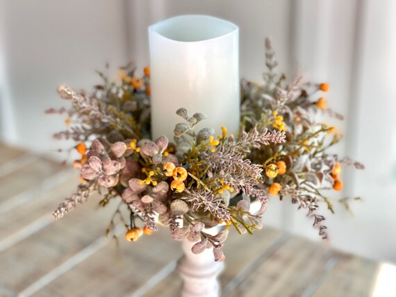 Fall Pumpkin Berry Candle Ring Mustard Eucalyptusboxwood - Etsy