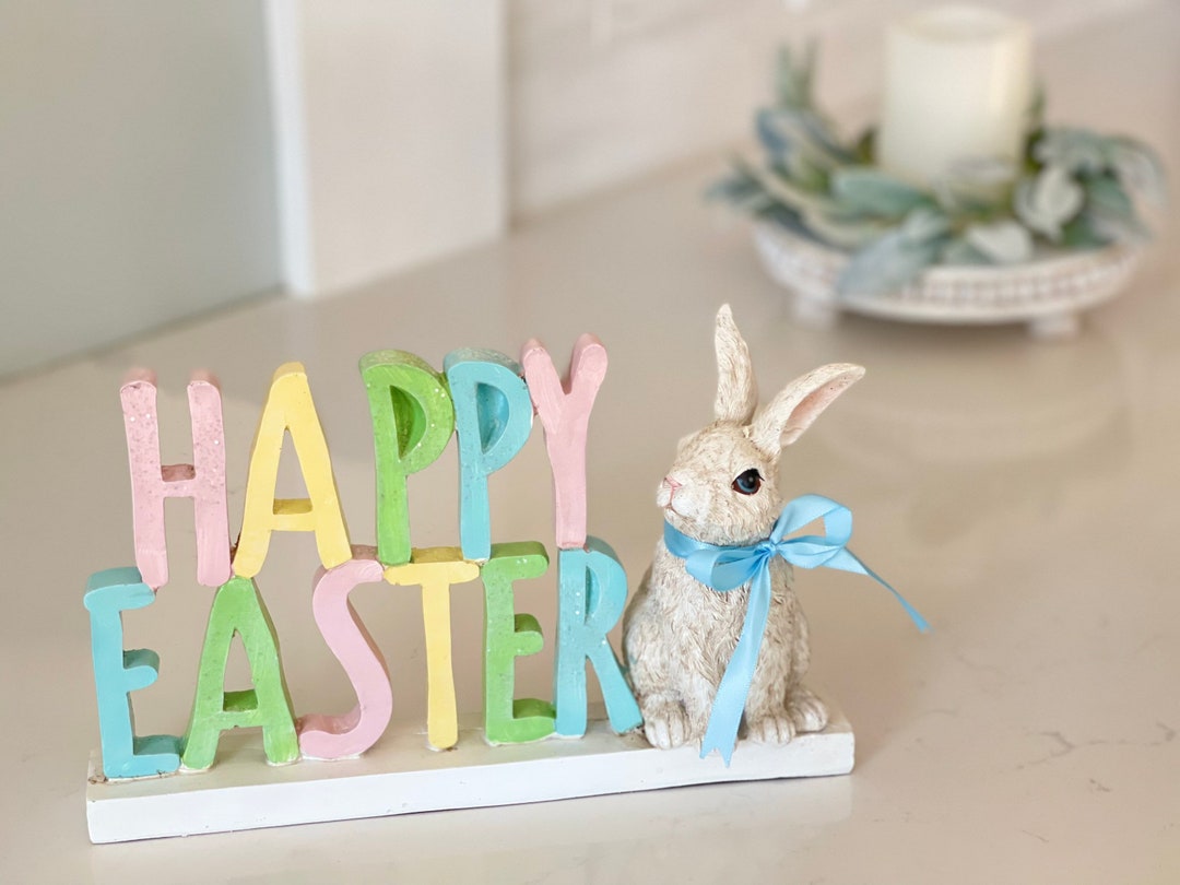 Resin Happy Easter With Bunny, Pastel Colors, Easter, Bunny, Sign ...