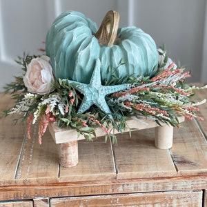 Large Fall Coastal, Beachy Pumpkin Centerpiece, Pumpkin on a Riser ...