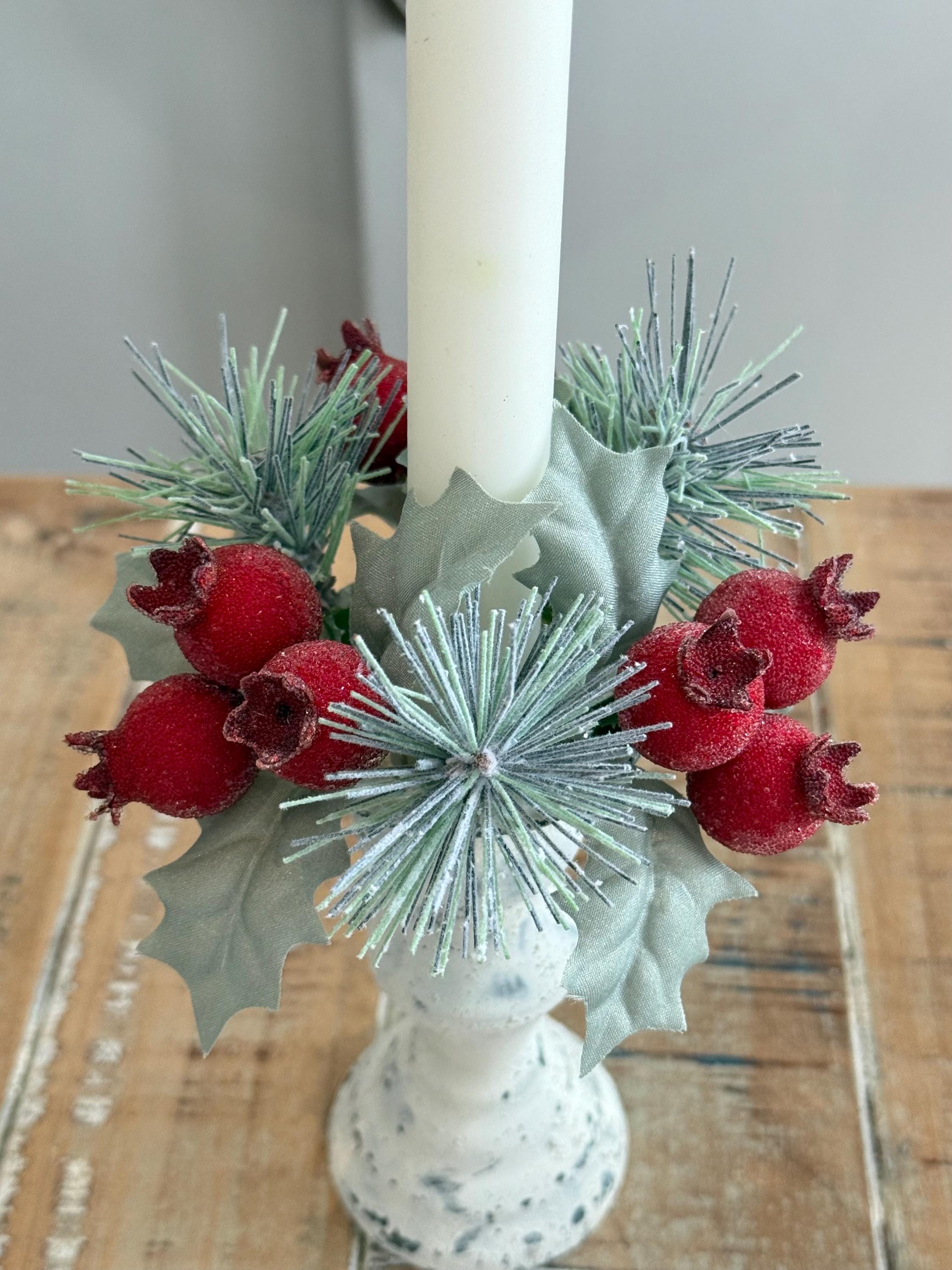 Farmhouse Christmas Sugar Plum Taper Candle Ring, Winter Christmas ...