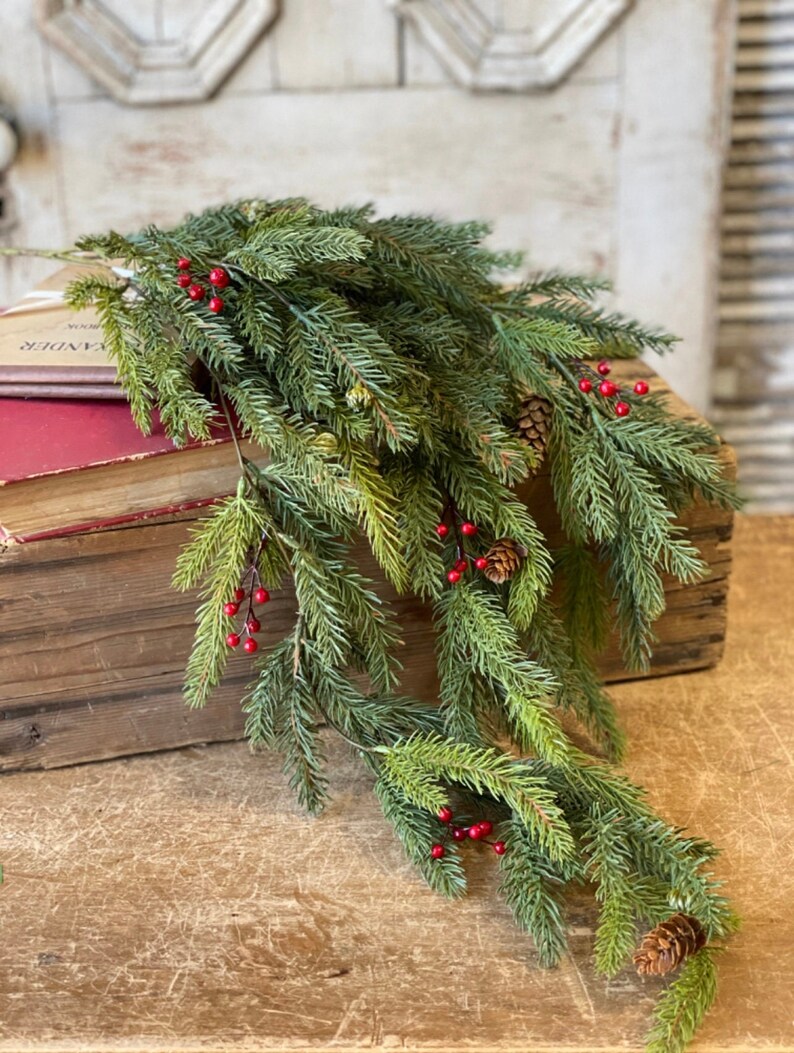 Christmas Spruce Hanging Stem: 34" Winter Greenery With Pinecones - Etsy