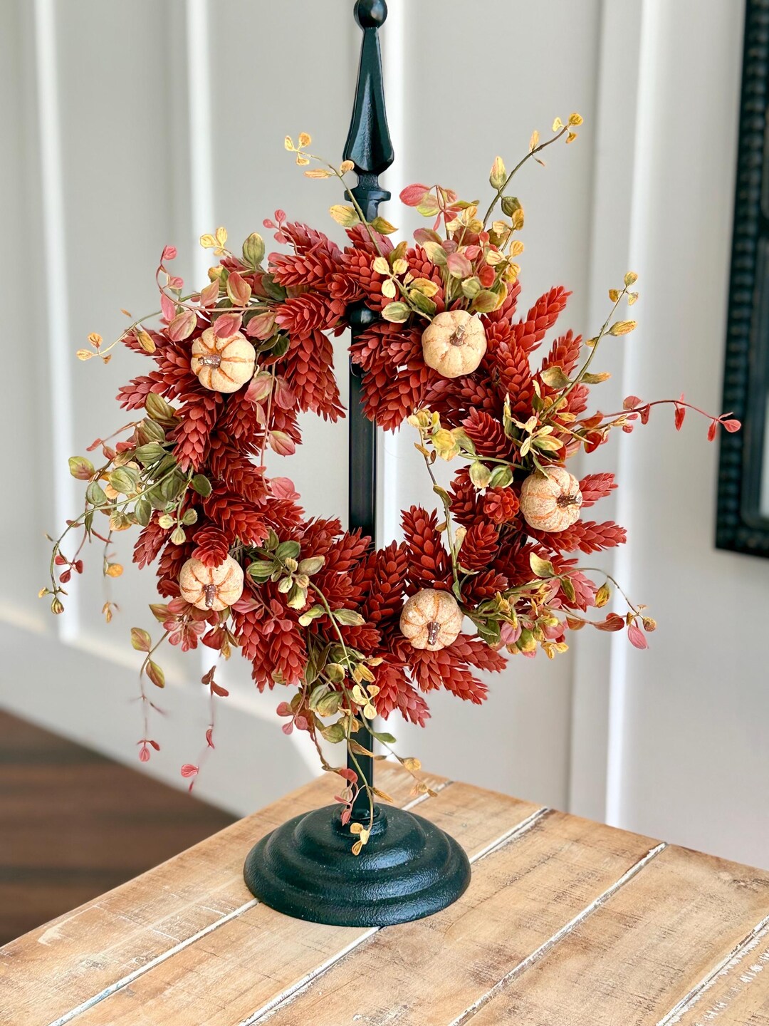 Burgundy Hops Candle Ring: Fall Pumpkin & Vine Wreath, 11in - Etsy