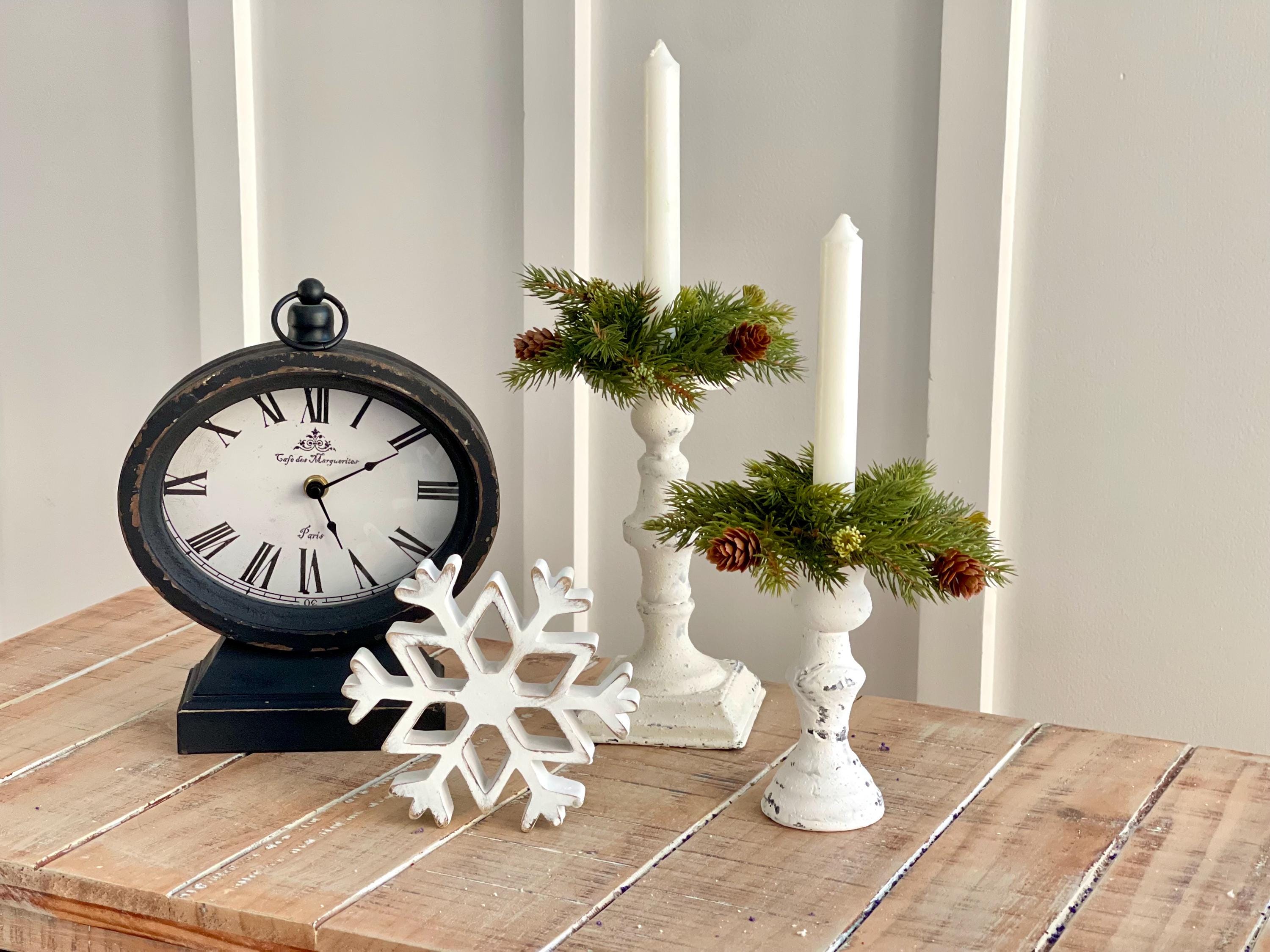 Christmas Farmhouse Taper Candle Ring, White Spruce Evergreen Taper ...