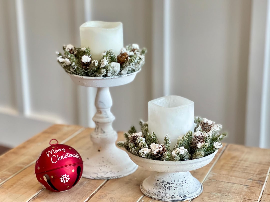 Farmhouse Christmas Flocked Candle Ring, Winter Christmas Decoration ...