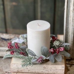 Farmhouse Christmas Winter Candle Ring, Farmhouse Christmas Decoration ...