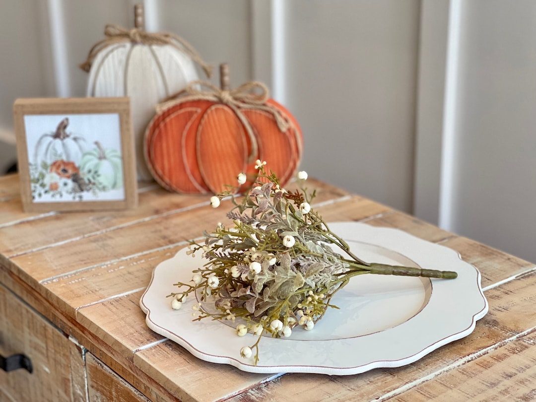 Fall Greenery Stems, Fall Weathered Eucalyptus With White Pumpkin ...